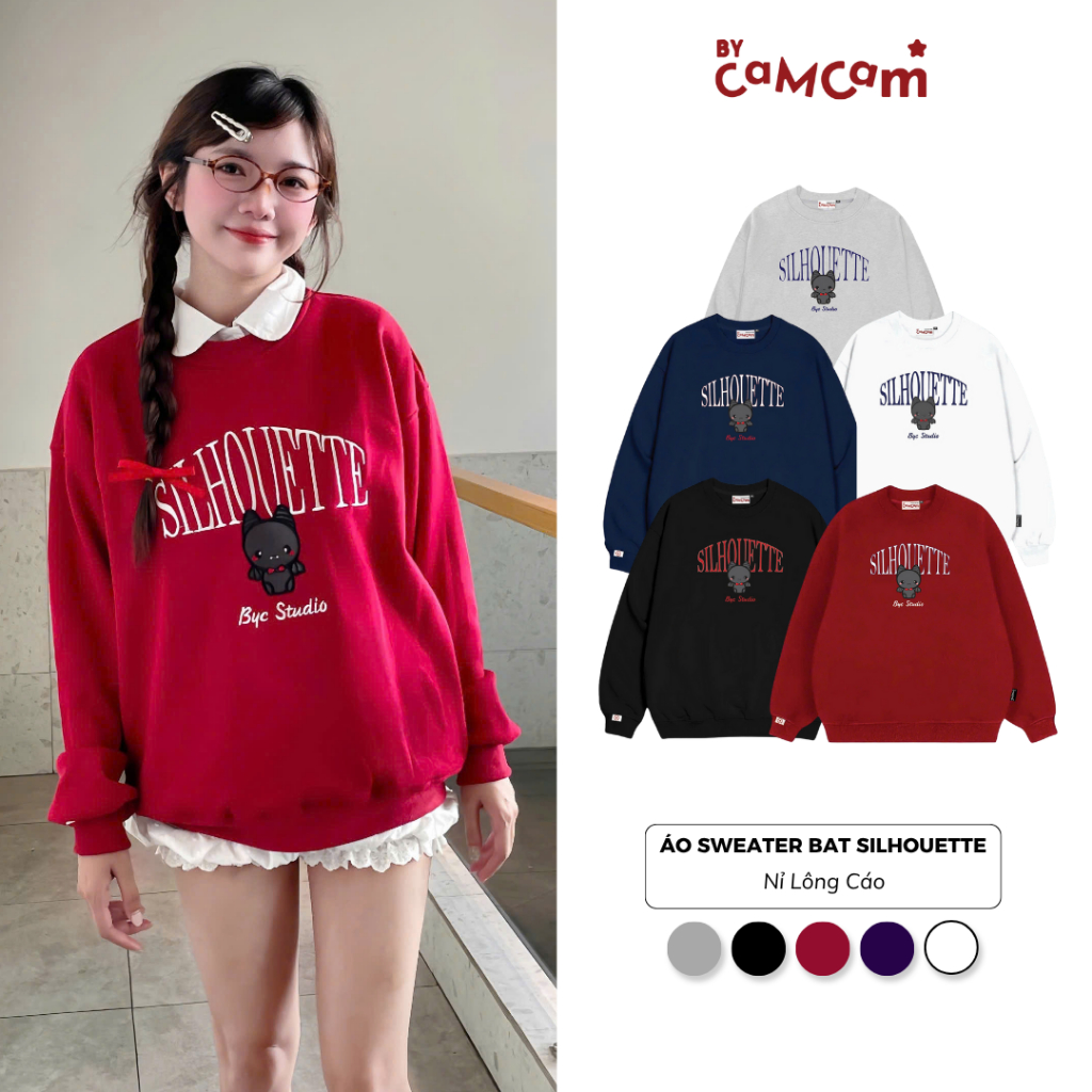 Áo Sweater Nỉ Lông Cáo Dày 𝑩𝒚𝒄𝒂𝒎𝒄𝒂𝒎 Form Rộng BAT SILHOUETTE Nam Nữ ...