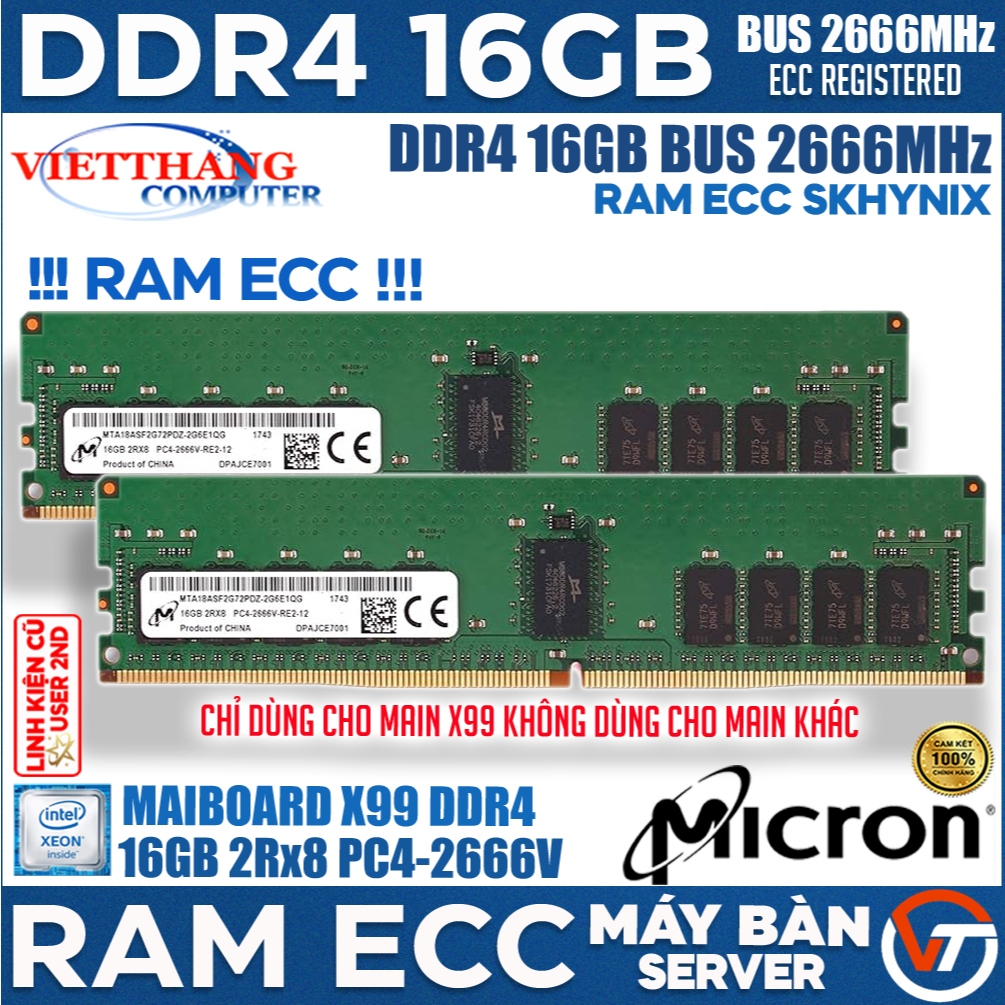 Ram Server ECC Registered Ram ECC Micron DDR4 16Gb 2Rx8 Bus 2666Mhz cho ...