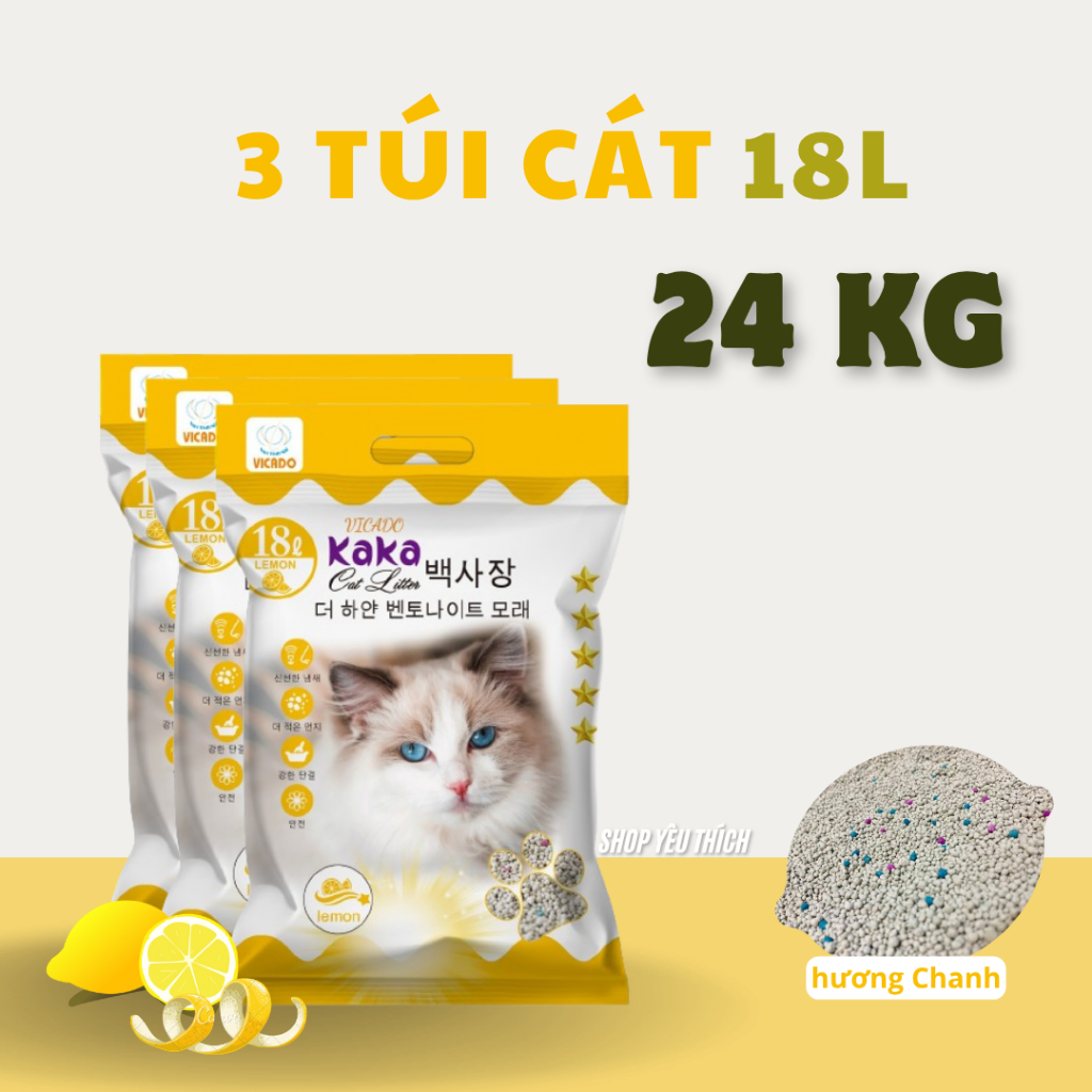 3 túi cát Mèo to 18L hương Dừa, Cà Phê, Chanh KaKa cat litter siêu thơm ...
