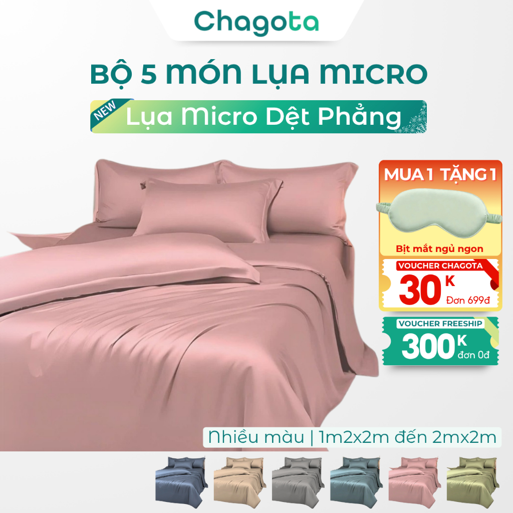 Bộ Chăn Ga Gối Lụa Micro Dệt Phẳng Chagota Bedding size 1m2 đến 2m2 Mềm ...