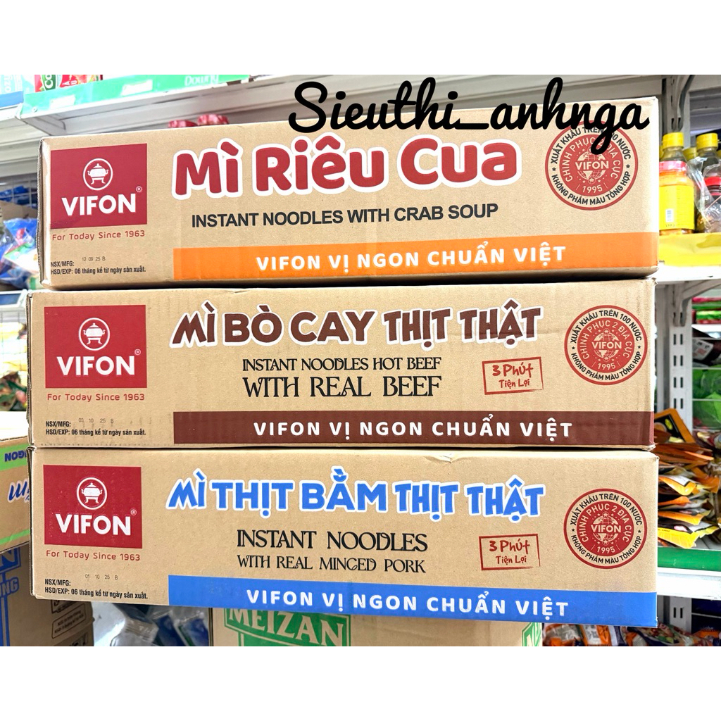 Thùng 24 Gói Mì riêu Cua / Mì thịt bằm thật / Mì Bò Cay VIFON - 90g/gói ...