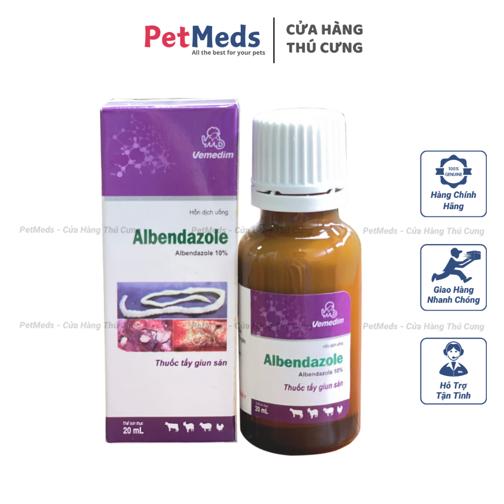 ALBENDAZOLE Vemedim Chai Tẩy Giun Sán Cho Chó Mèo, Gia Súc, Gia Cầm ...