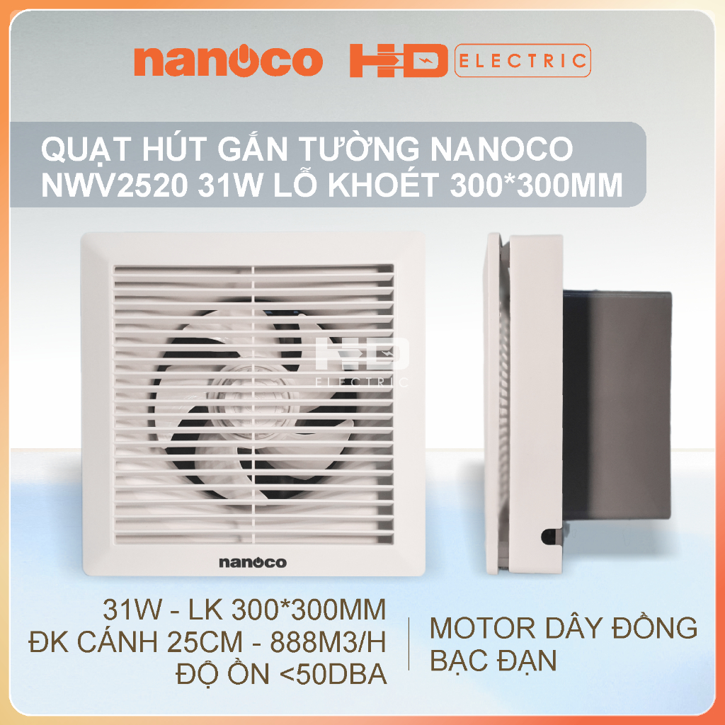 Quạt hút gắn tường Nanoco NWV2520 31W KT Lỗ khoét 300x300mm motor dây ...