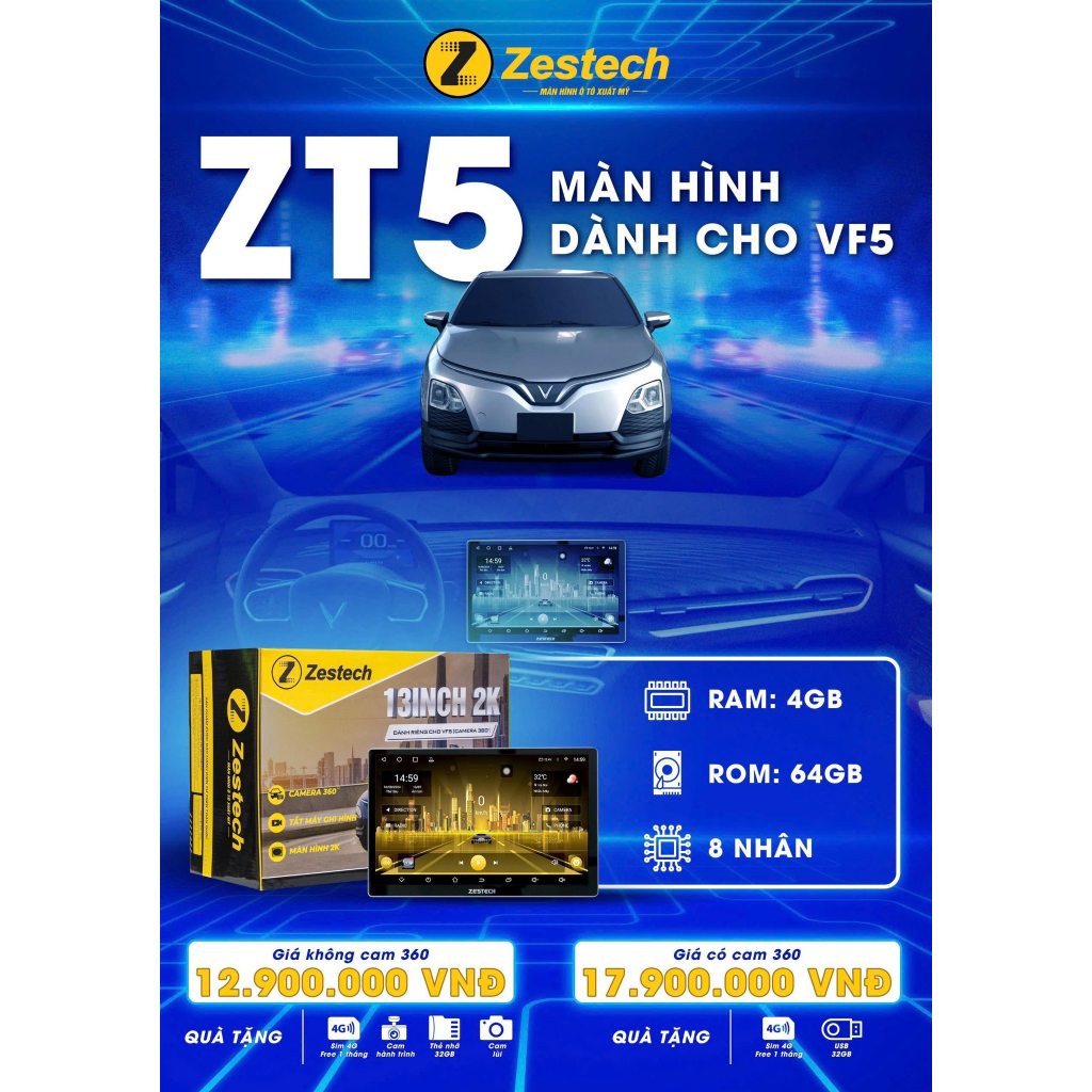 Màn hình Android Zestech ZT5 dành riêng cho VF5 - camera 360 | Shopee ...