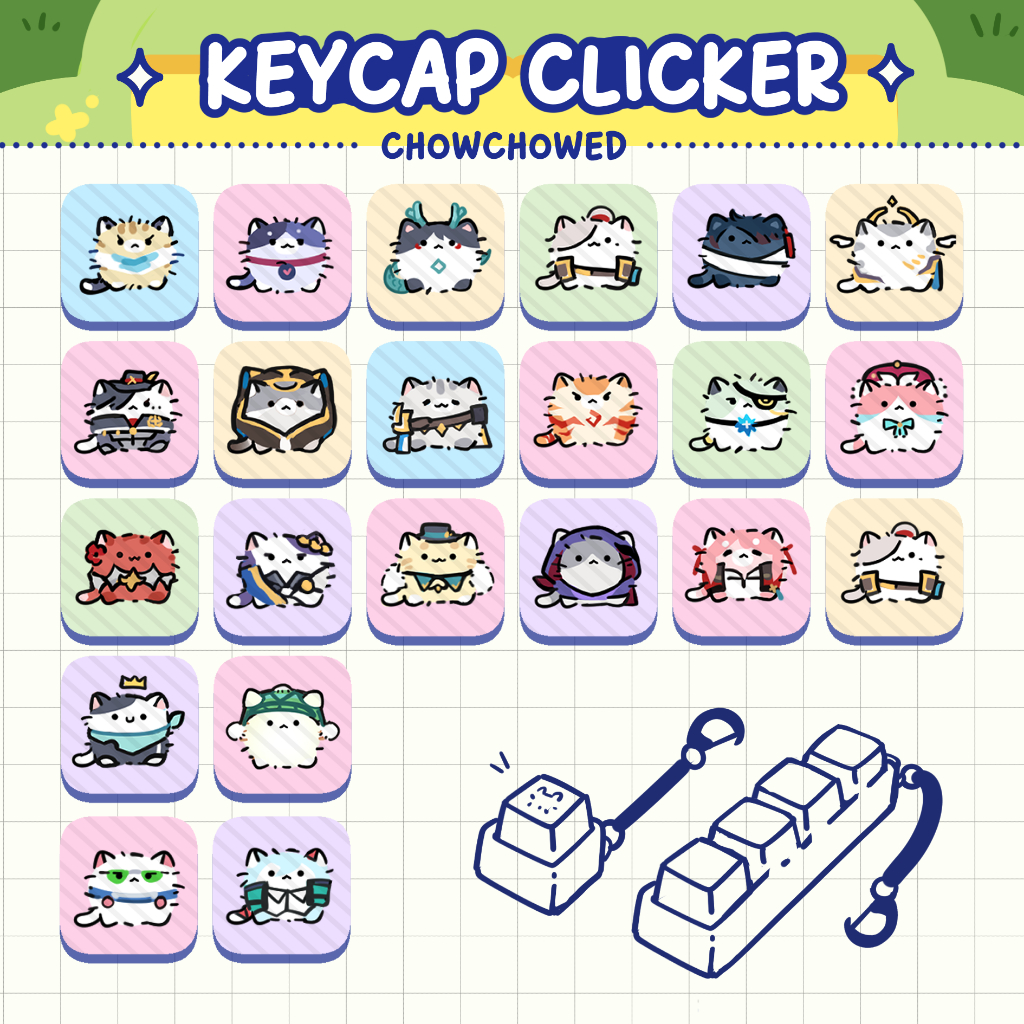 [22 mẫu] Keycap Clicker Mèo Chibi 1/2 Bàn phím Honkai Star Rail ...