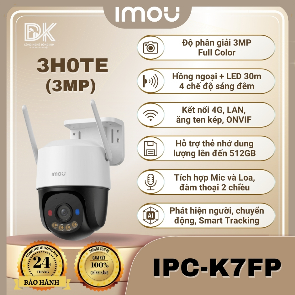 Camera IMOU ngoài trời 4G S21FTP Cruiser SC K7FP có màu ban đêm, mic ...