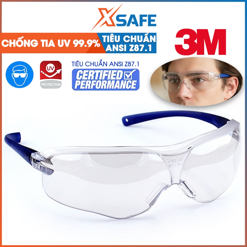 Kính bảo hộ 3M V34 chống bụi, tia UV, hạn chế bám hơi nước, trầy xước ...