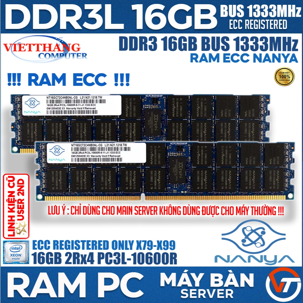Ram Server Registered ECC Nanya DDR3L 16GB 2Rx4 Bus 1333Mhz Cho X79 X99 ...