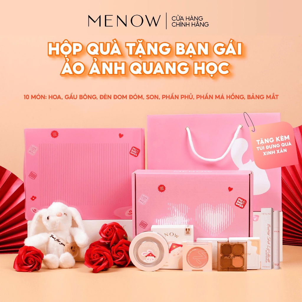 Hộp quà tặng trang điểm dành cho bạn gái kèm túi quà, gấu bông, hoa sáp ...