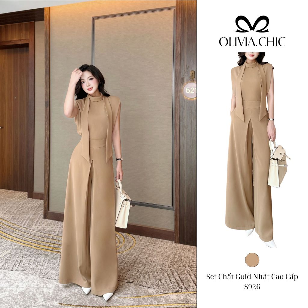 Set Đồ Công Sở Thanh Lịch OLIVIA.CHIC Chất Gold Nhật Mềm Mịn, Áo Cổ Lọ ...