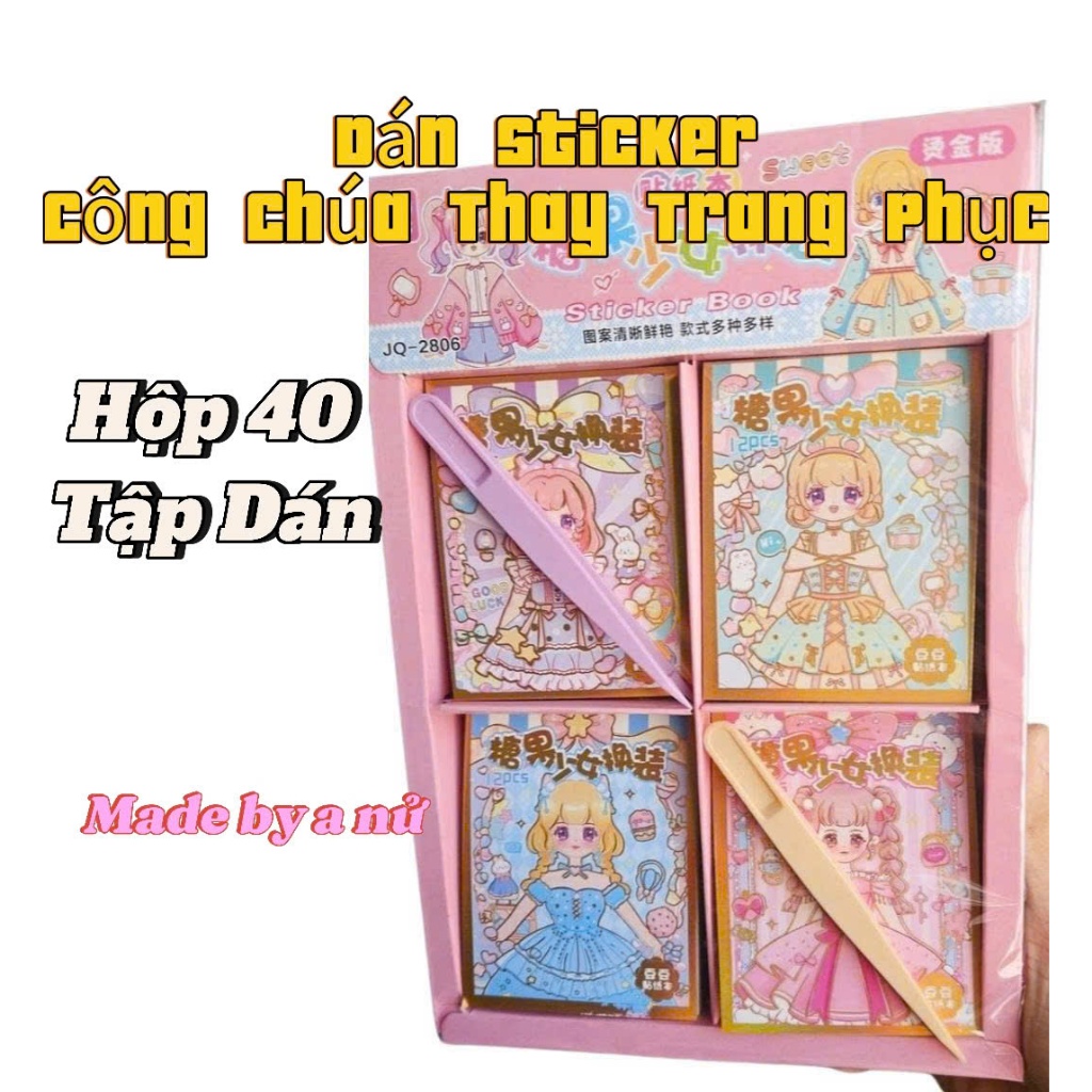 Hộp 40 Tập Dán(Mỗi Tập 12 Trang Dán) Sticker Công Chúa Thay Trang Phục ...