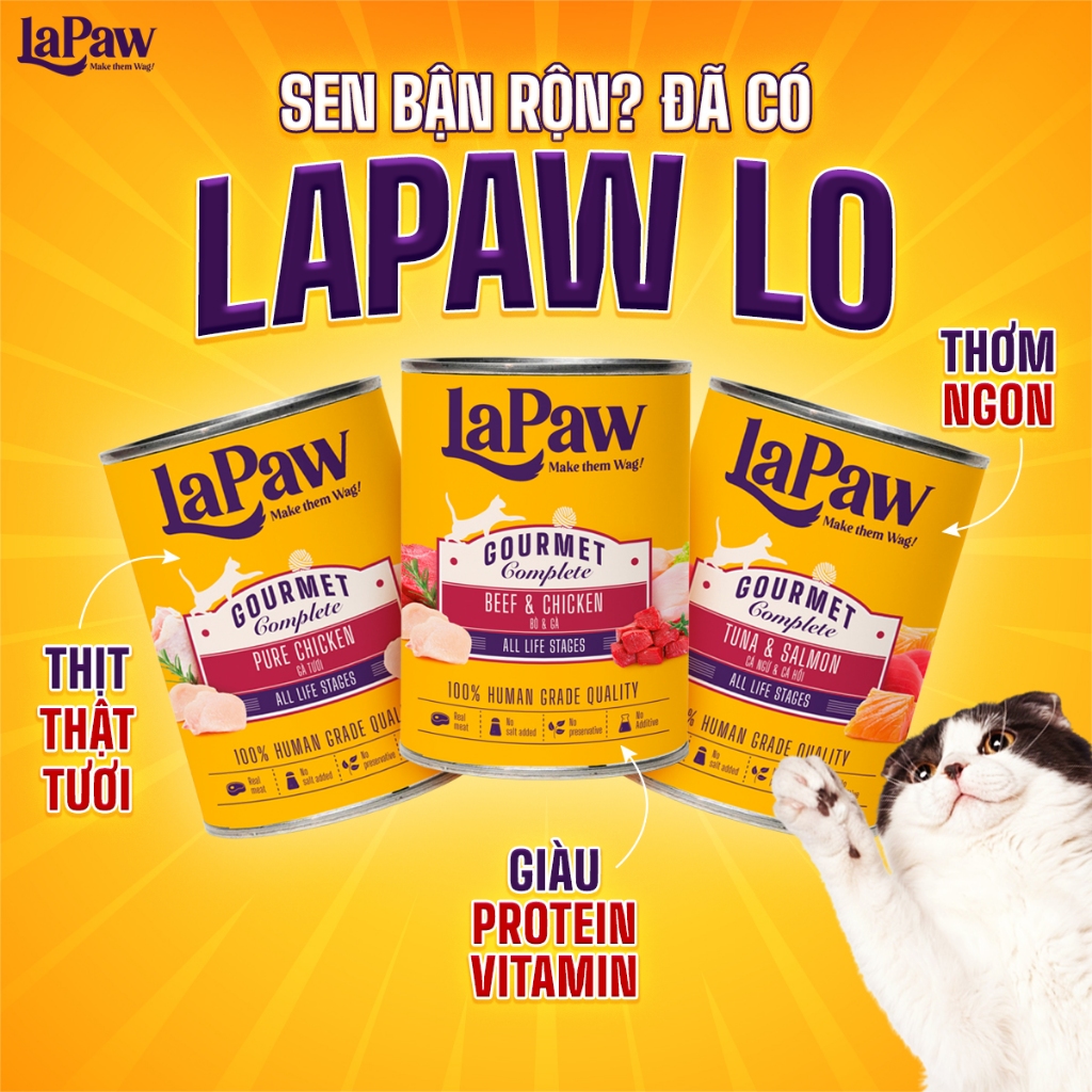 Combo 3 lon pate 400g cho mèo Lapaw , thịt tươi giàu protein vitamin ...