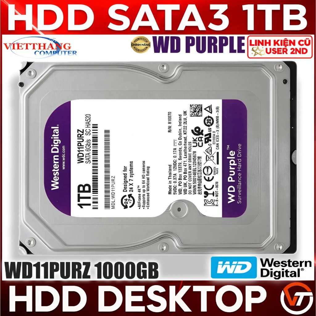 Ổ Cứng Máy bàn 3.5" HDD 1TB WD Purple WD11PURZ 1TB Chính hãng Good 100% ...