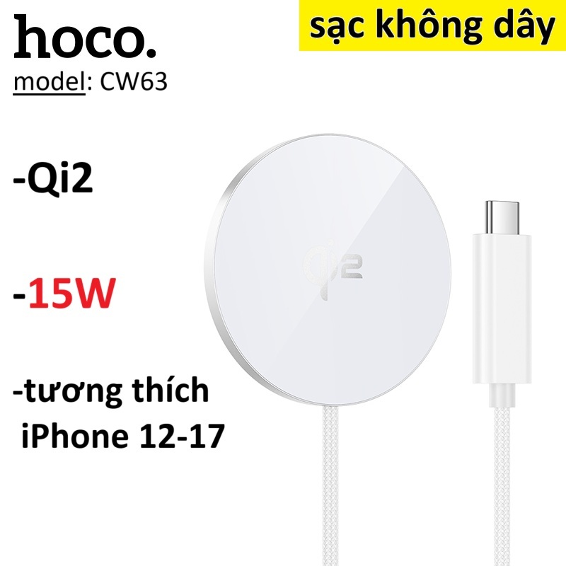 Sạc không dây cho iPhone Qi2 15W Hoco CW63 -Bảo Hành 6 tháng | Shopee ...