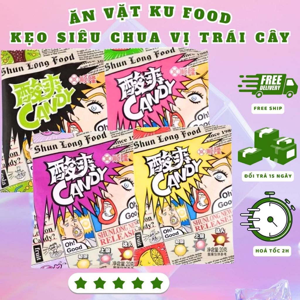 KẸO NGẬM SIÊU CHUA SHUN LONG FOOD - KẸO SIÊU CHUA GÓI 20G - KẸO CHUA VỊ ...