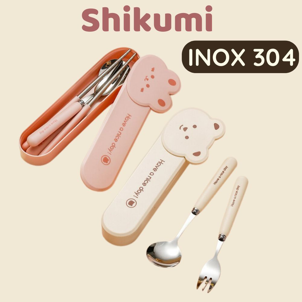 Bộ Muỗng Đũa Nĩa Inox 304 Cán Nhựa SHIKUMI Cao Cấp - Có Hộp Đựng Sang ...