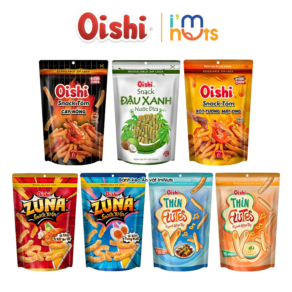 Combo 5 Gói Snack Oishi Đủ Vị Túi Zip Tiện Lợi | Shopee Việt Nam