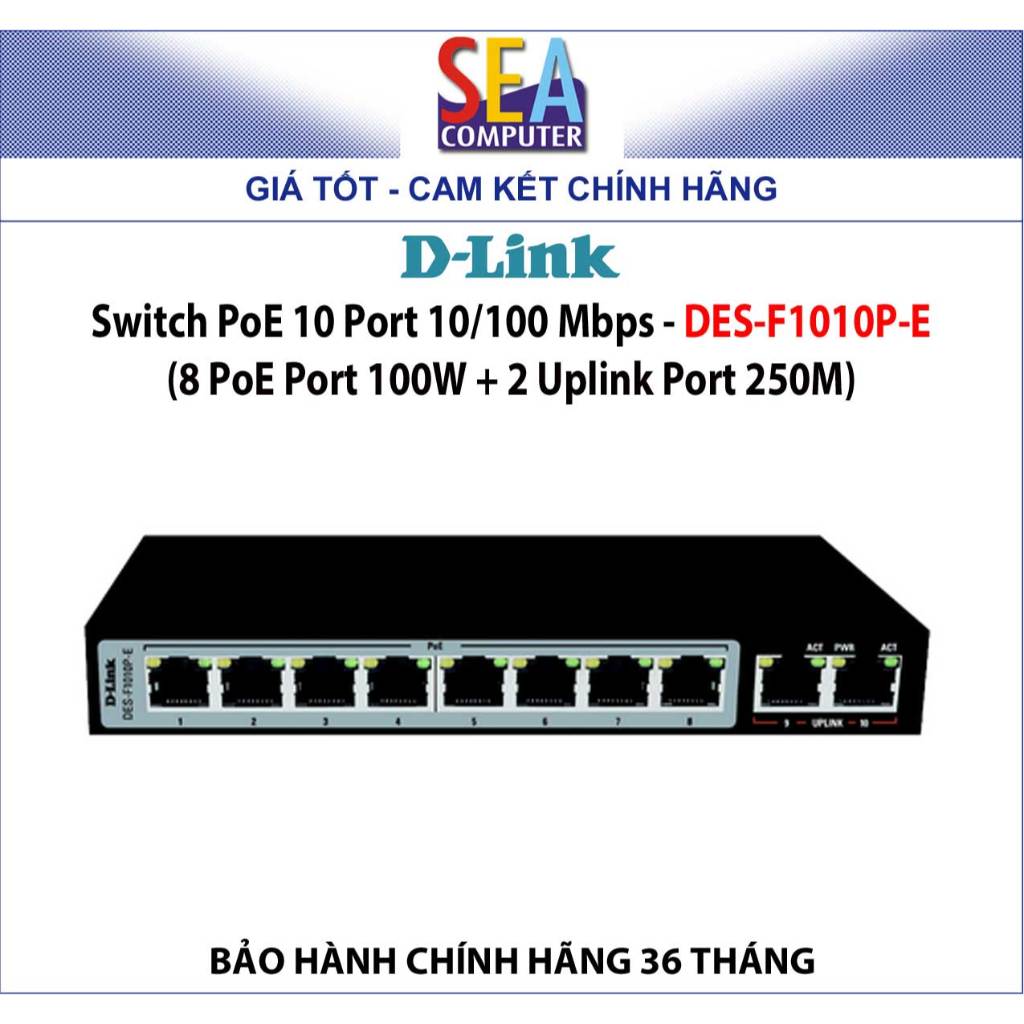 Switch PoE D-link 10 Port Gigabit - DGS-F1010P-E (8 PoE Port 100W + 2 ...