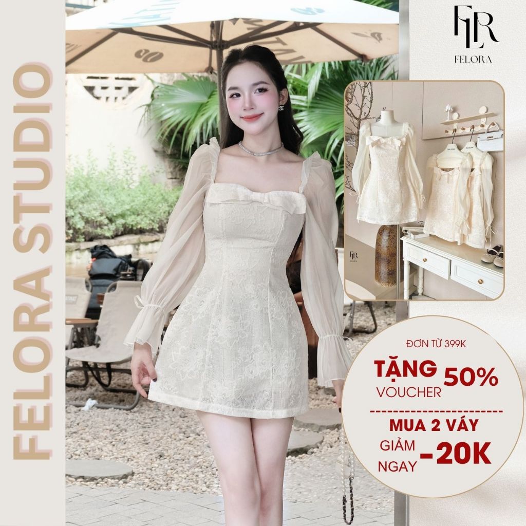 Váy ren phối tơ gương tay dài cổ vuông dáng ôm tiểu thư sang trọng ...