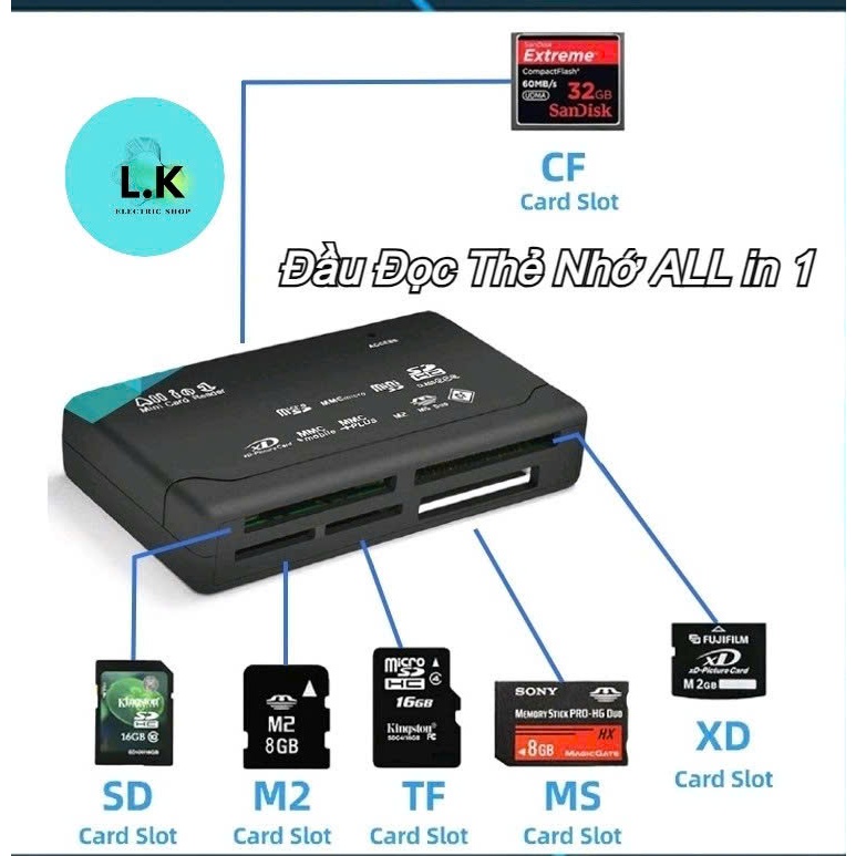 Đầu đọc thẻ nhớ tất cả trong 1 USB 2.0 Card Reader TF SD M2 MS XD CF ...