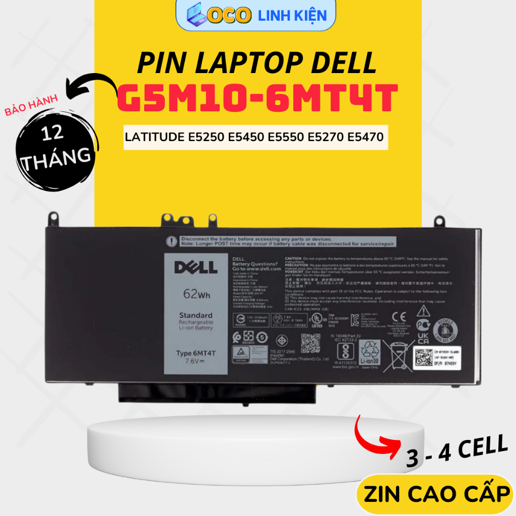 Pin Dell Inspiron 5370, 13 5378 Vostro 13 5370 14 5481, 5490 Latitude ...