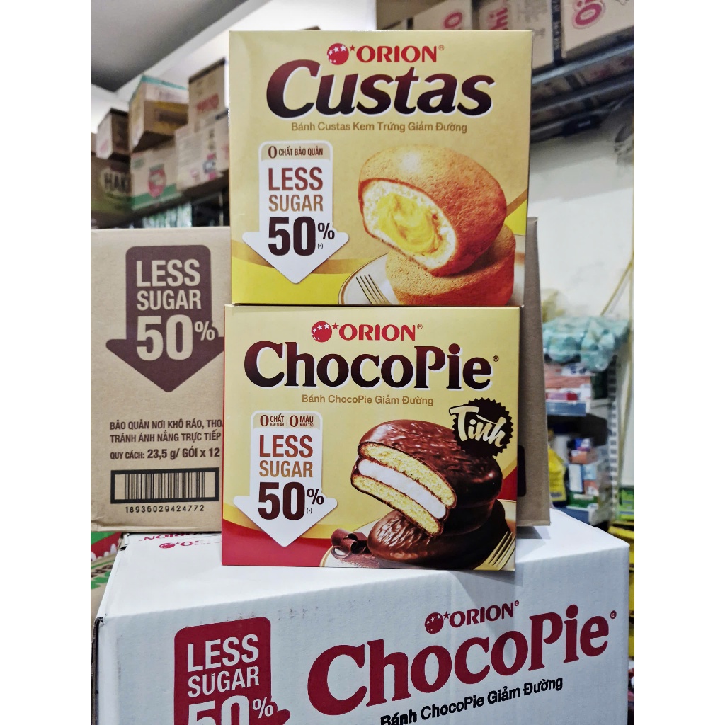 Bánh Custas - Chocopie giảm đường 50% hộp 12 bánh | Shopee Việt Nam