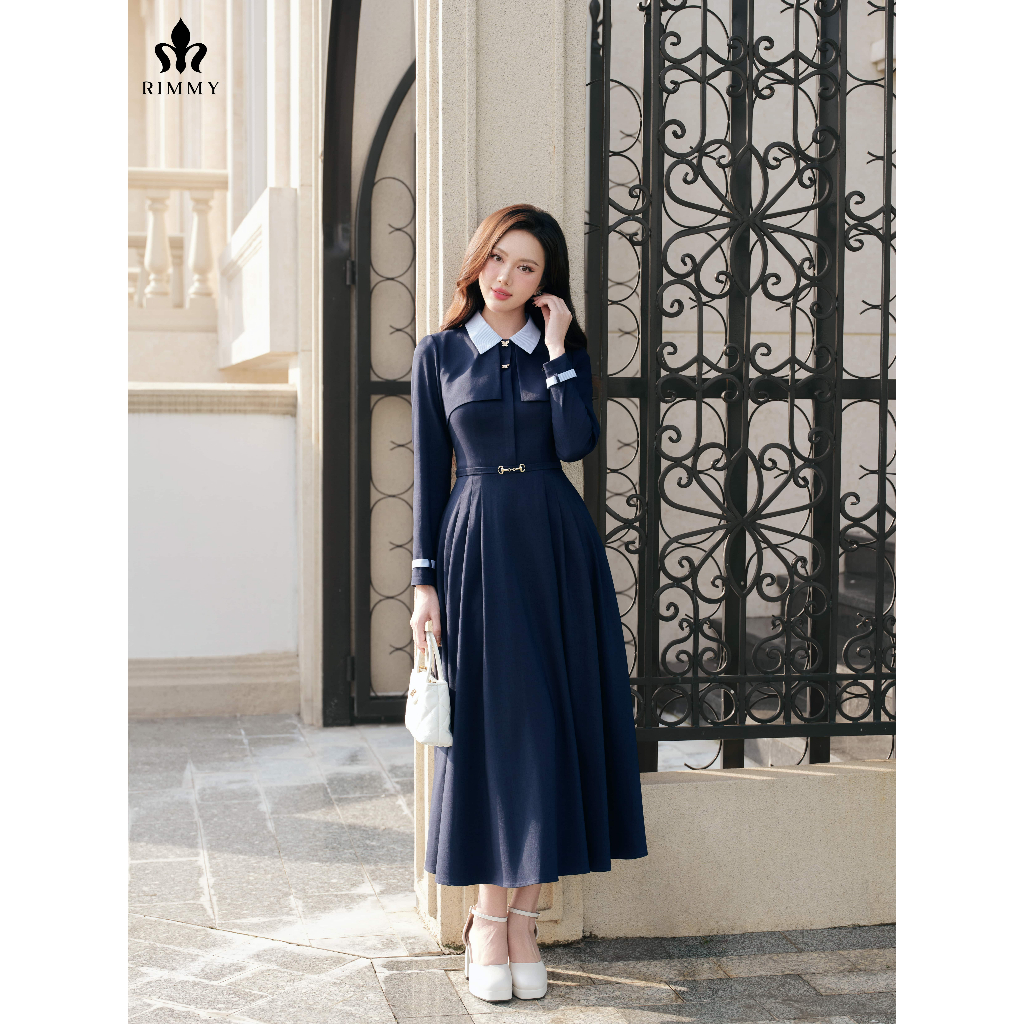 Dary Đầm Tuytsi Xanh Navy Phối Cổ Trắng Dáng Xòe Thanh Lịch Công Sở Thời Trang Thiết Kế Rimmy ...