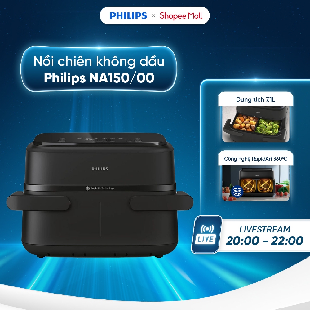 Nồi chiên không dầu 2 ngăn 7.1L Philips NA150/00 - Công suất 2450W - 6 ...
