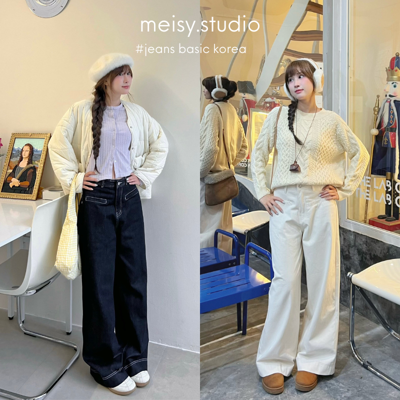 Quần Jeans nữ ống rộng wide-leg pants túi cơi chất jeans, kaki mềm ...