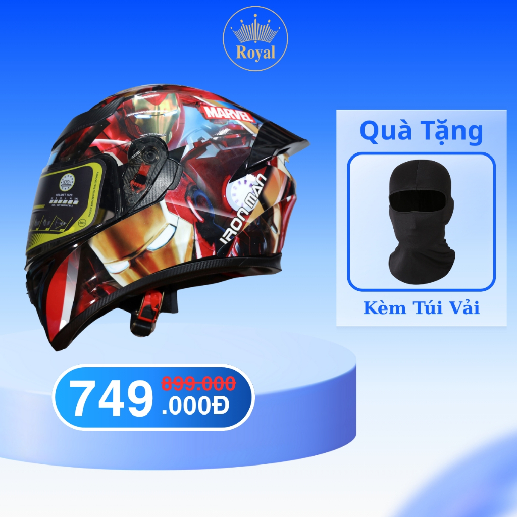 Mũ bảo hiểm fullface ROYAL M138B nón full face 1 kính dán tem IRON MAN ...