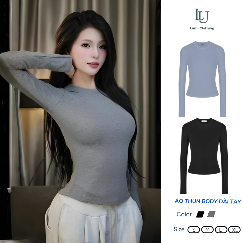 Áo Dài Tay Chất Cotton Mịn Siêu Co Dãn Lumi Áo Thun Nữ Giữ Nhiệt Ôm