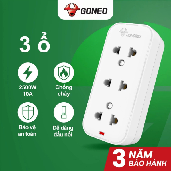 Ổ Cắm Điện Mini Goneo 103 (3 ổ) – Chống Cháy, Công Suất 10A/250V/2500W ...
