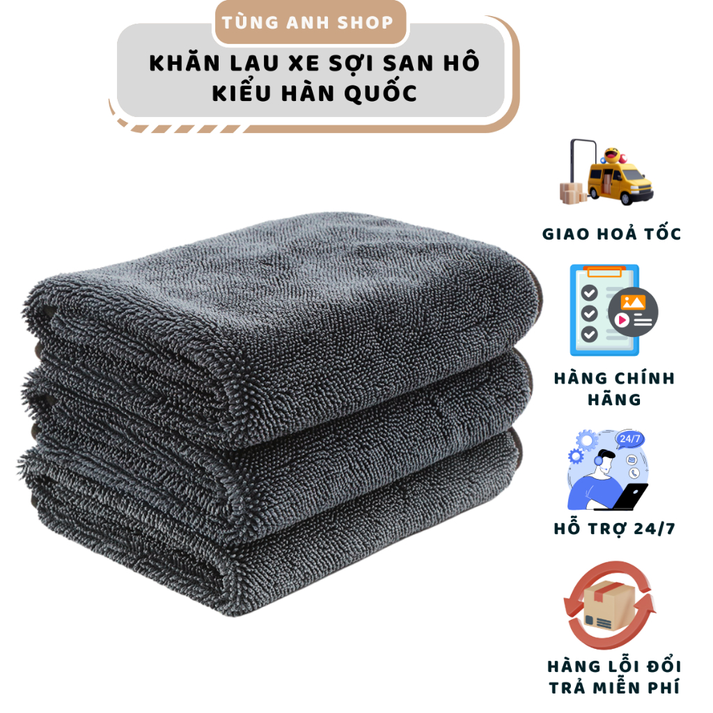 Khăn San Hô Hàn Quốc Superfine Fiber Lau Xe Ô tô Siêu Thấm Hút, Khăn ...