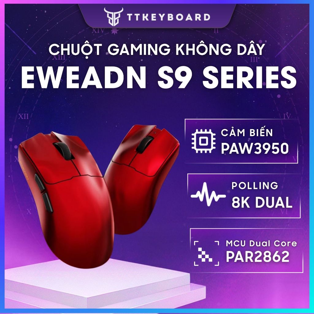Chuột Gaming Không Dây EWEADN S9, Hiệu Năng Cao, 8K Polling Rate, MCU ...