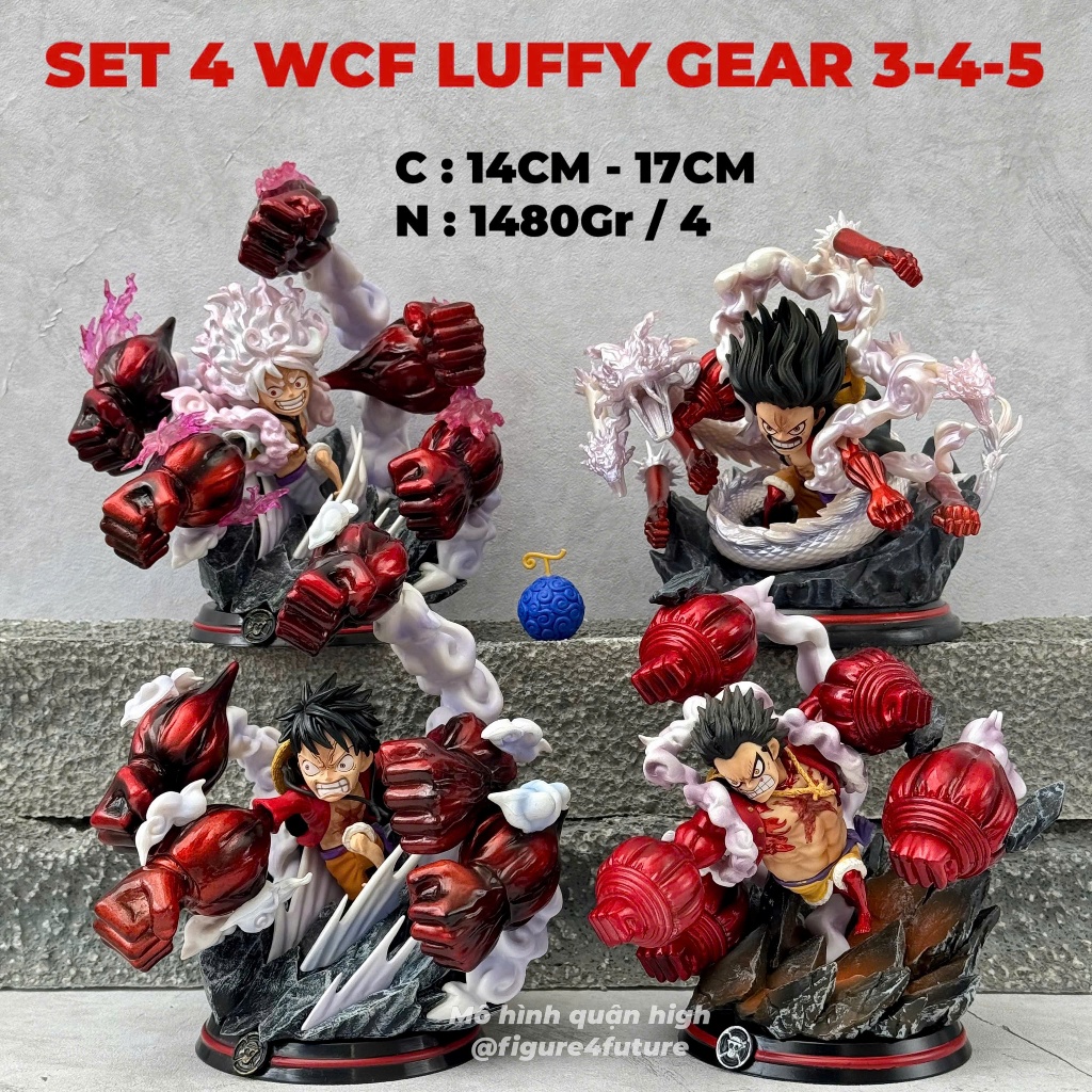Bộ 4 mô hình Monkey D. Luffy WCF Gear 3 Gear 4 Gear 5 Bounce man Snake ...