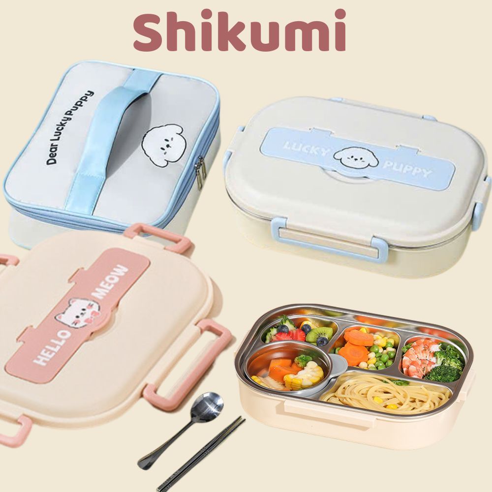 Hộp Cơm Giữ Nhiệt Inox 304 SHIKUMI Hộp Cơm Trưa 1500ml Puppy (Tặng kèm ...