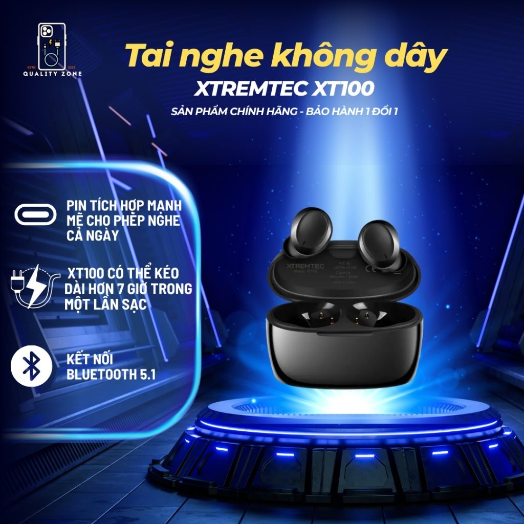 Tai nghe không dây XTREMTEC XT100 True Wireless, Bluetooth 5.0, pin 30 ...