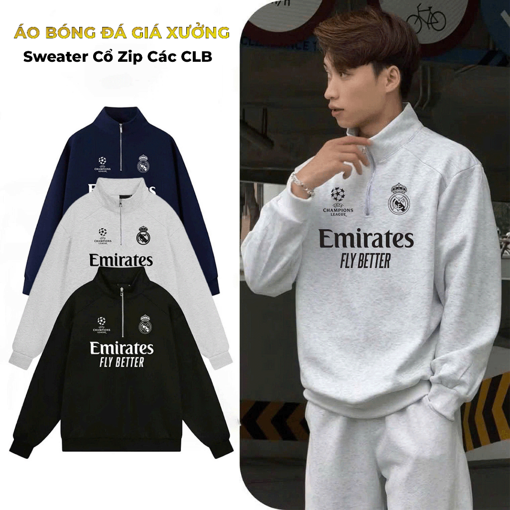 Áo Nỉ Cổ Zip Thu Đông Các Clb Real, Mu, Mc, Ars,...Áo Sweater Chất Nỉ 2 ...