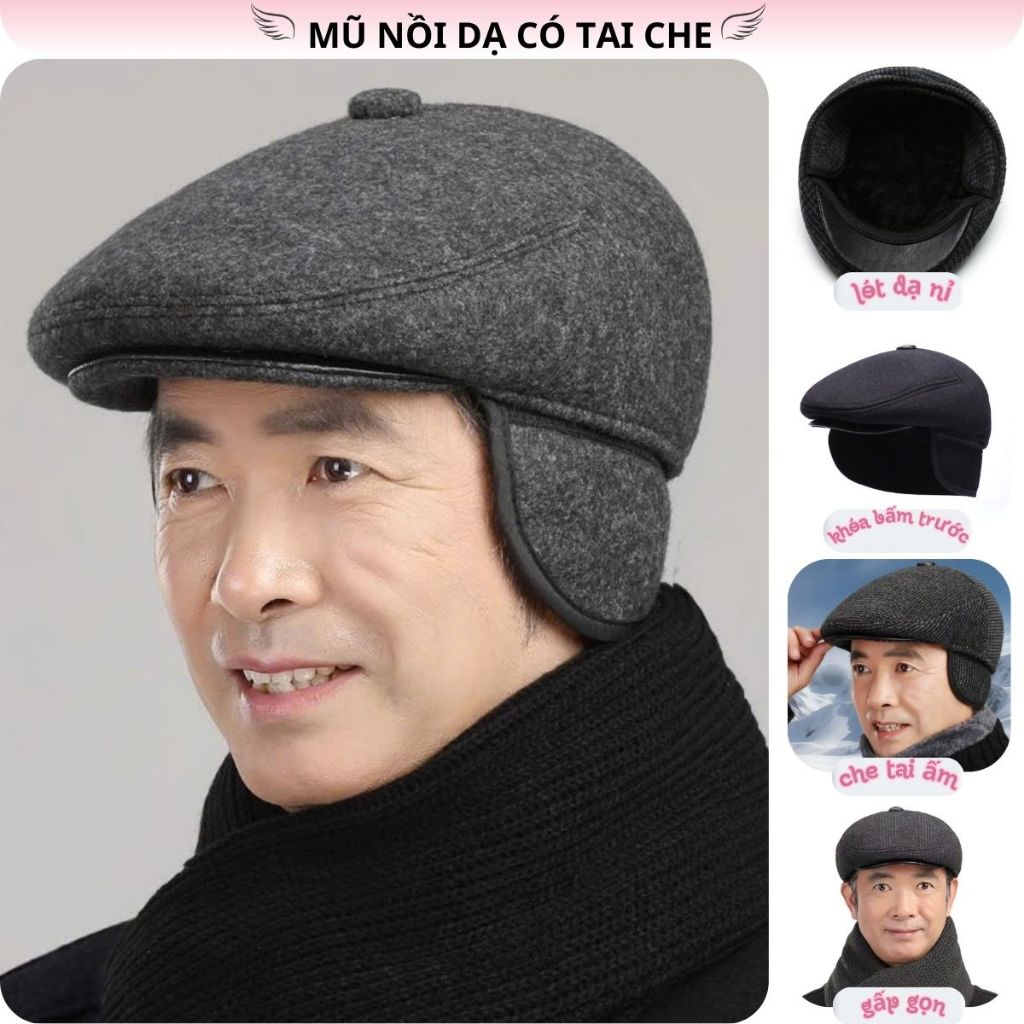 Mũ Nồi Dạ Nam Trung Niên Có Che Tai, Mũ Mỏ Vịt Giữ Ấm Đầu Mùa Đông, Nón ...