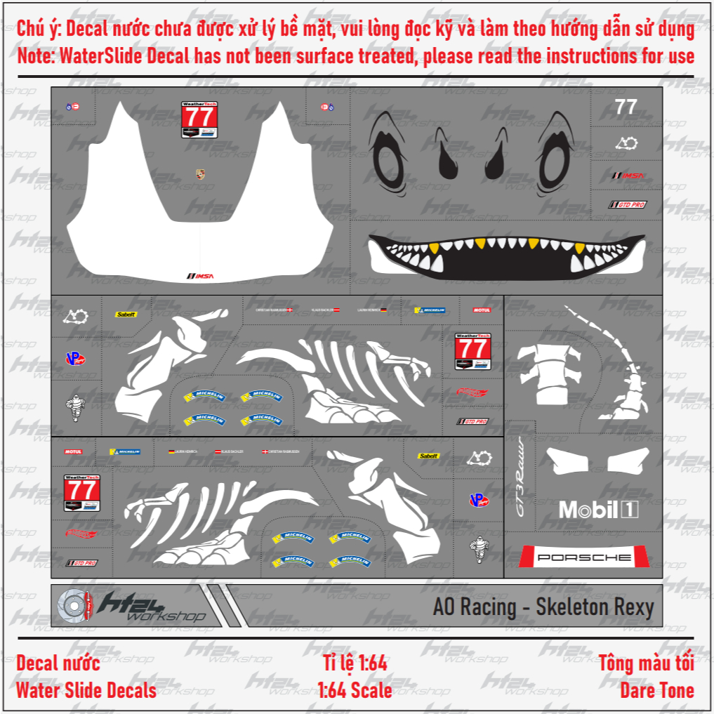 HT24workshop - Decal nước Porsche 911 GT3 R - Skeleton Rexy cho xe mô ...