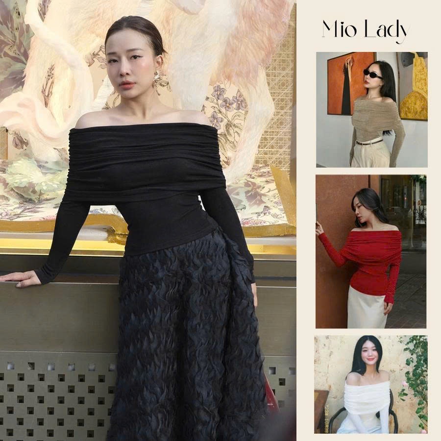 Áo Trễ Vai Chất Nhún Nhũ Co Dãn, Nhún Vai Bản To, Dài Tay, Miolady ...