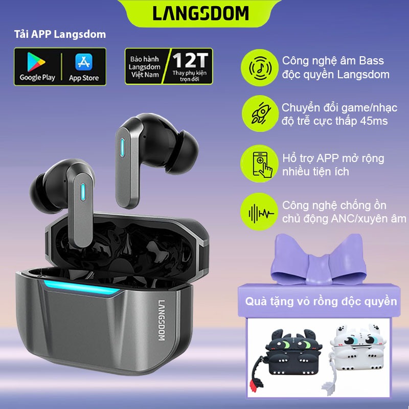 Tai nghe bluetooth Langsdom Zeta TG16, Bass mạnh, Bluetooth 6.0, Hổ trợ ...