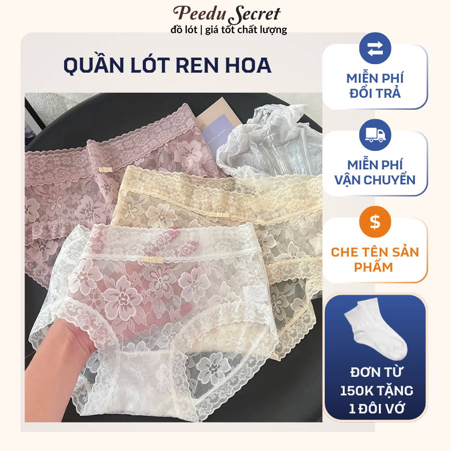 Combo 3-5 quần lót nữ ren lưới thoáng mát mềm đính nơ siêu tôn dáng ...