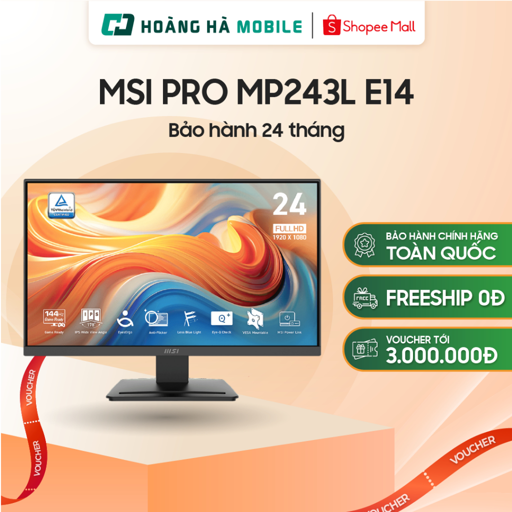 Màn hình MSI PRO MP243L E14 (23.8"/ IPS/FHD/144Hz/1 ms)/ MSI PRO MP273L ...