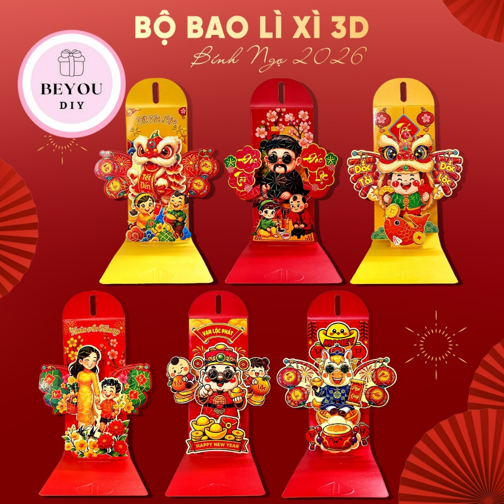 Bao Lì Xì Popup 3D Cao Cấp Tết Bính Ngọ 2026, Lì Xì Mẫu Thiết Kế Đẹp ...