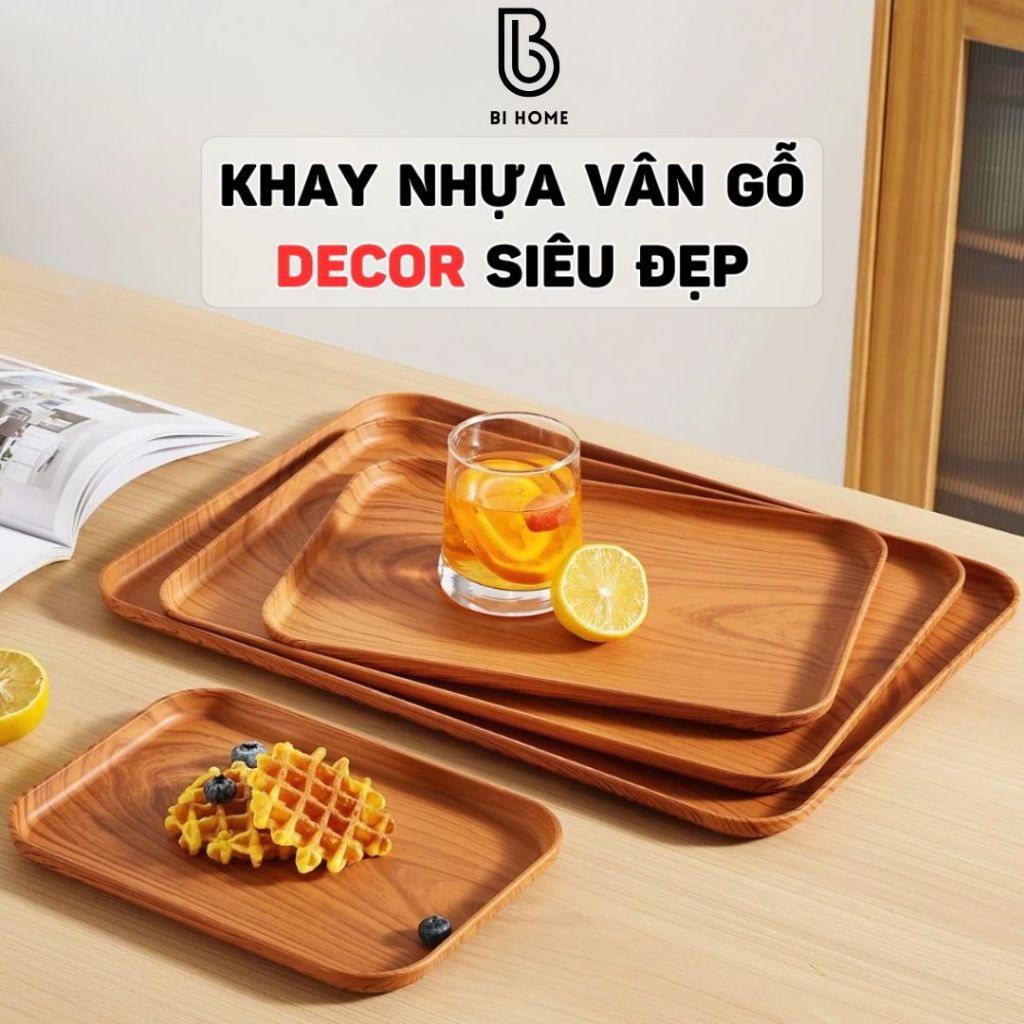 Khay nhựa vân gỗ decor quán cafe nhà hàng Bihome, khay nhựa vân gỗ đựng ...