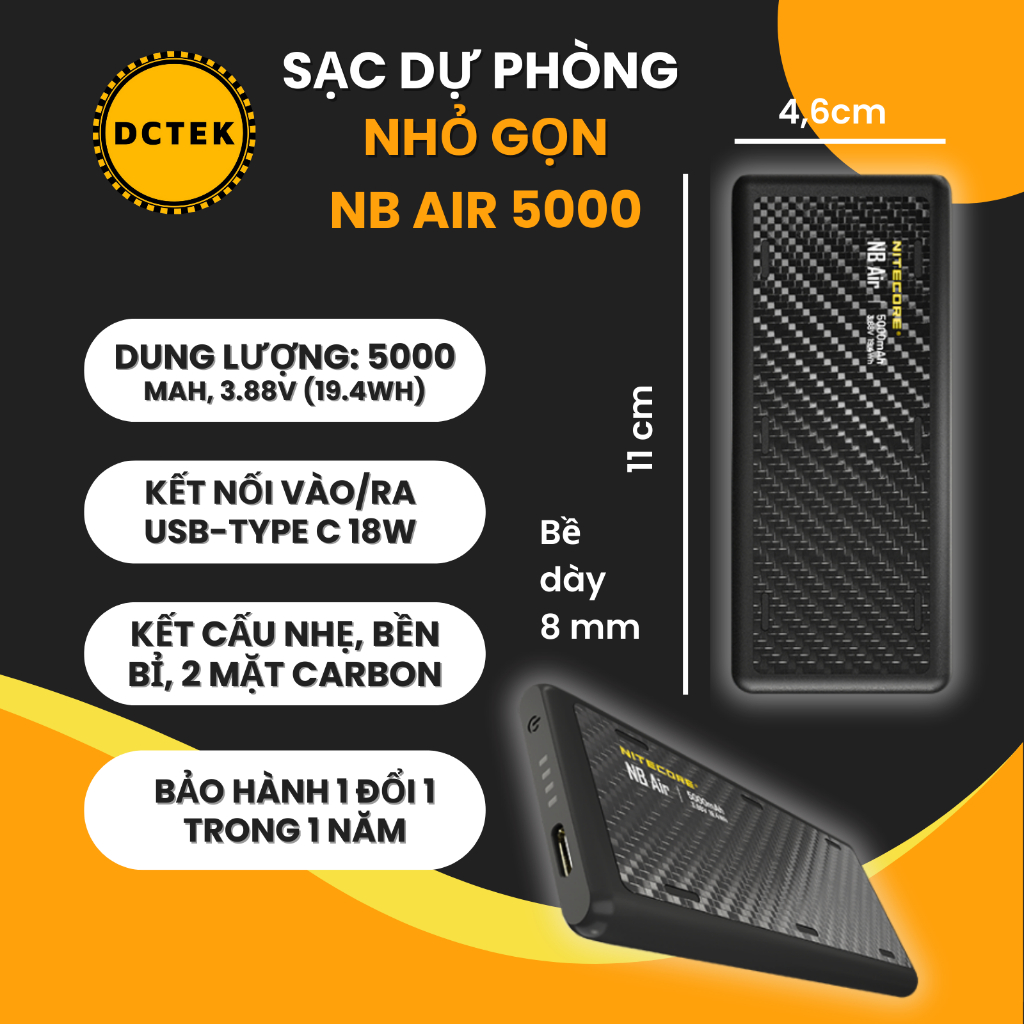 [MỚI] [SALE] Sạc dự phòng Nhỏ gọn NB AIR 5000 NITECORE Cổng kết nối vào ...