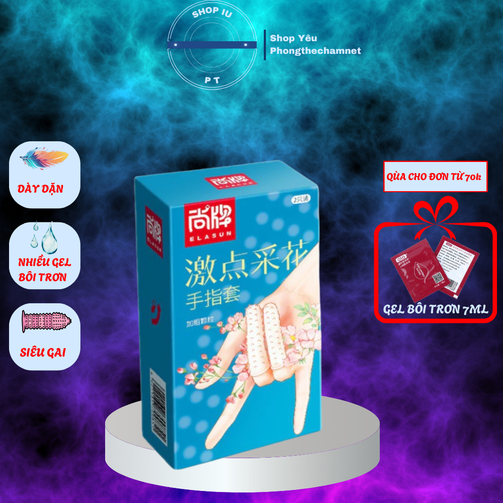 Bao ngón tay Elasun Xanh, BCS gân gai lớn 3mm, nhiều gel bôi trơn (Hộp ...