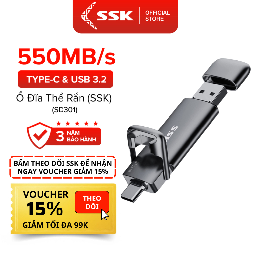 USB Flash Driver Di Động SSK SD301 512GB 1TB 2TB | Giao diện kép SSD ...