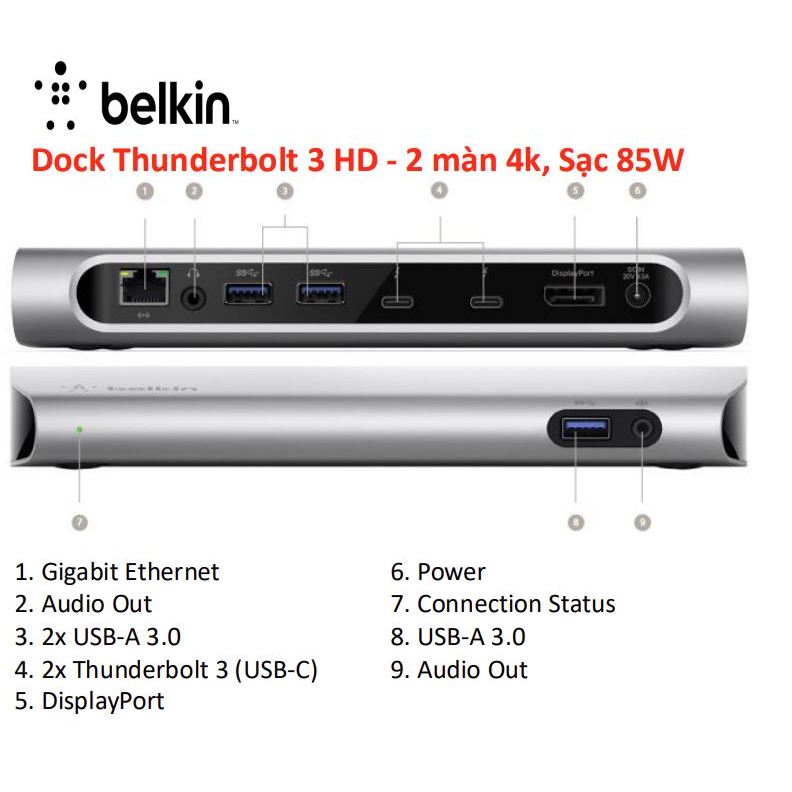 [Chính hãng Belkin] Dock Thunderbolt 3 Express HD - 2 màn 4k 60hz, sạc ...